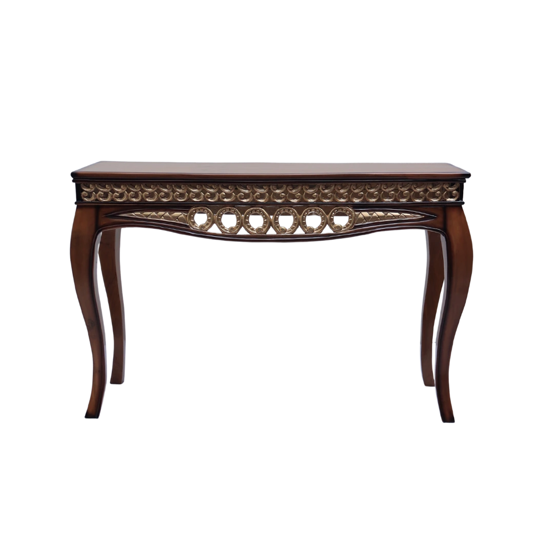 Vortex Solid Wood Console Table (Brown Gold)
