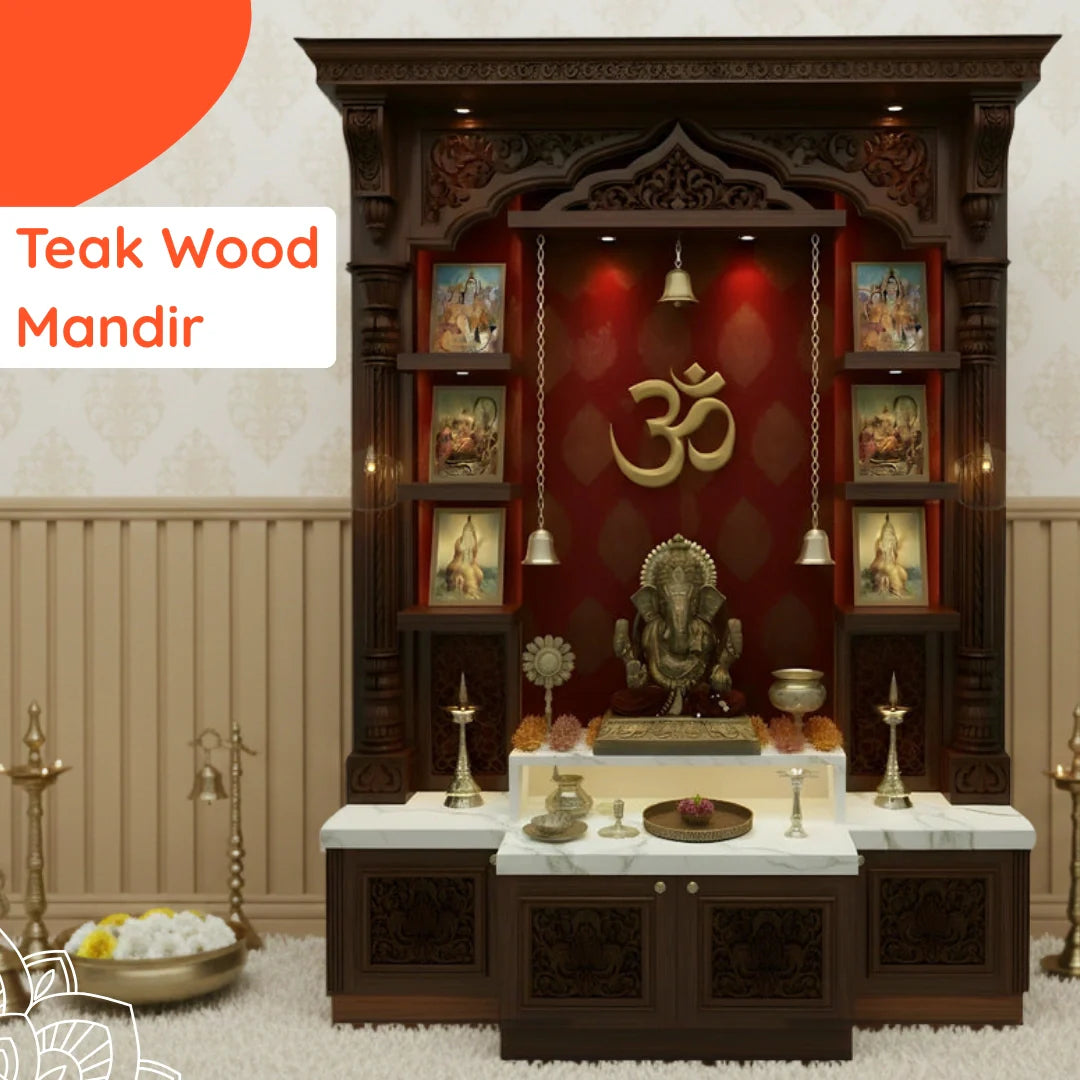 Teak Wood Pooja Mandir for Home | Premium Wooden Temple Designs – DZYN ...
